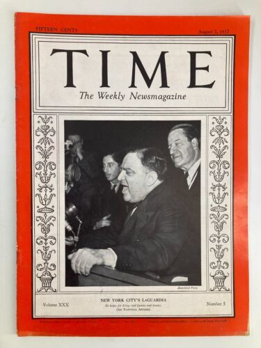 VTG Time Magazine August 2 1937 Vol 30 No. 5 New York City's LaGuardia ...