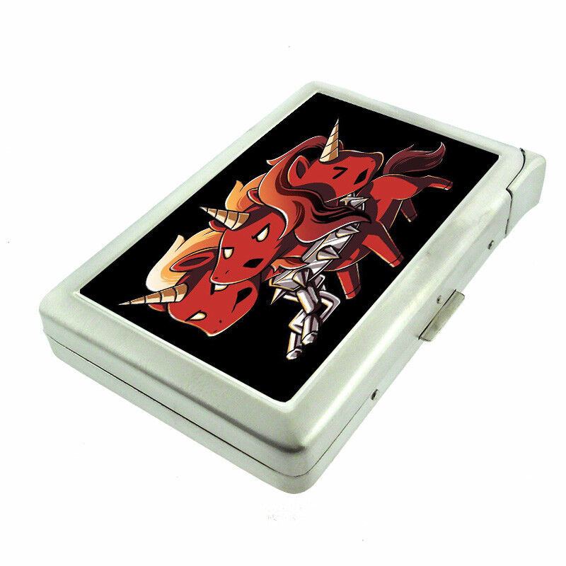 Devil Unicorn Em1 100's Size Cigarette Case with Built in Lighter Metal ...