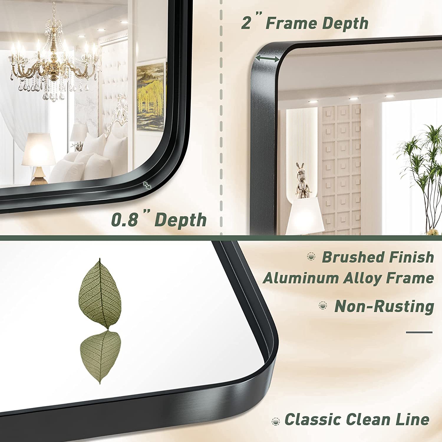 Tokeshimi 40 X 30 Inch Wall Mirror For Bathroom Black Metal, Horizontal ...