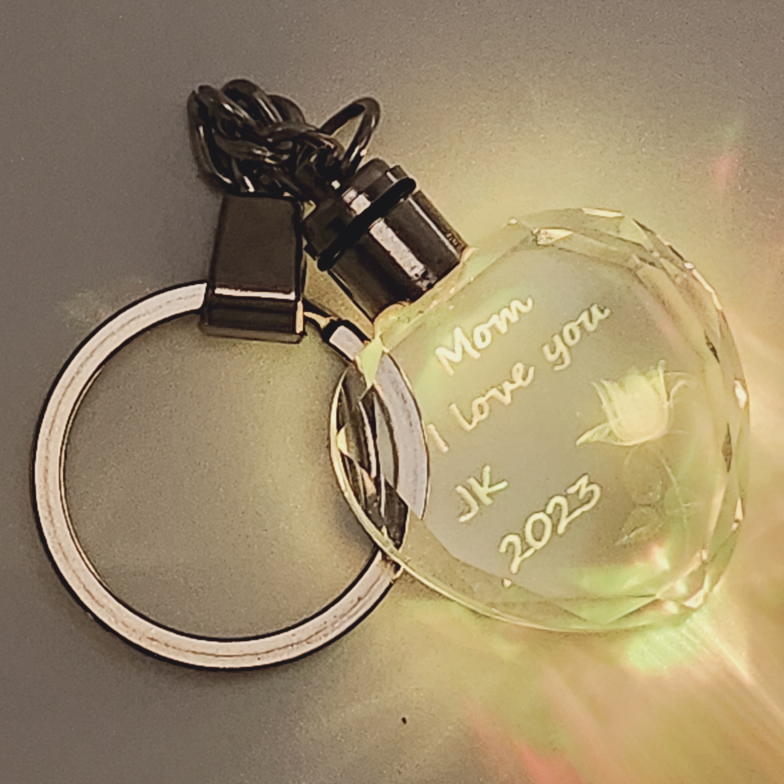 Custom multi-color LED light crystal heart keychain to your Mom ...