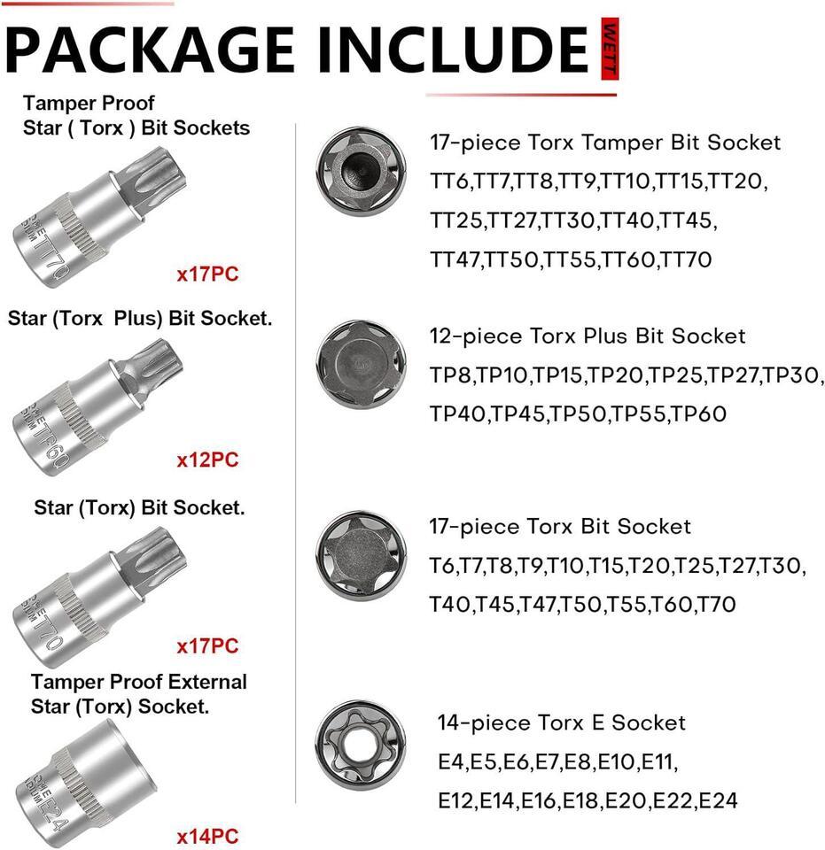Master Torx Bit Socket And External Torx Socket Set 60-Piece 1/4 3/8 - Tools, Hardware & Locks