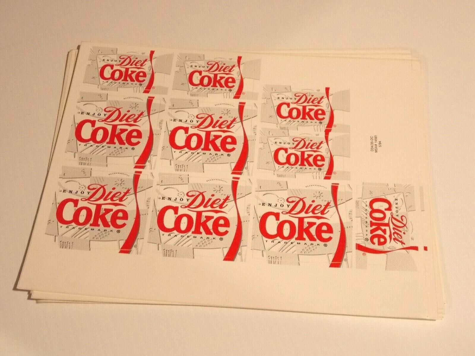 125 Diet Coke Soda Stickers Coca Cola USA Adv Sheet - Decals & Stickers