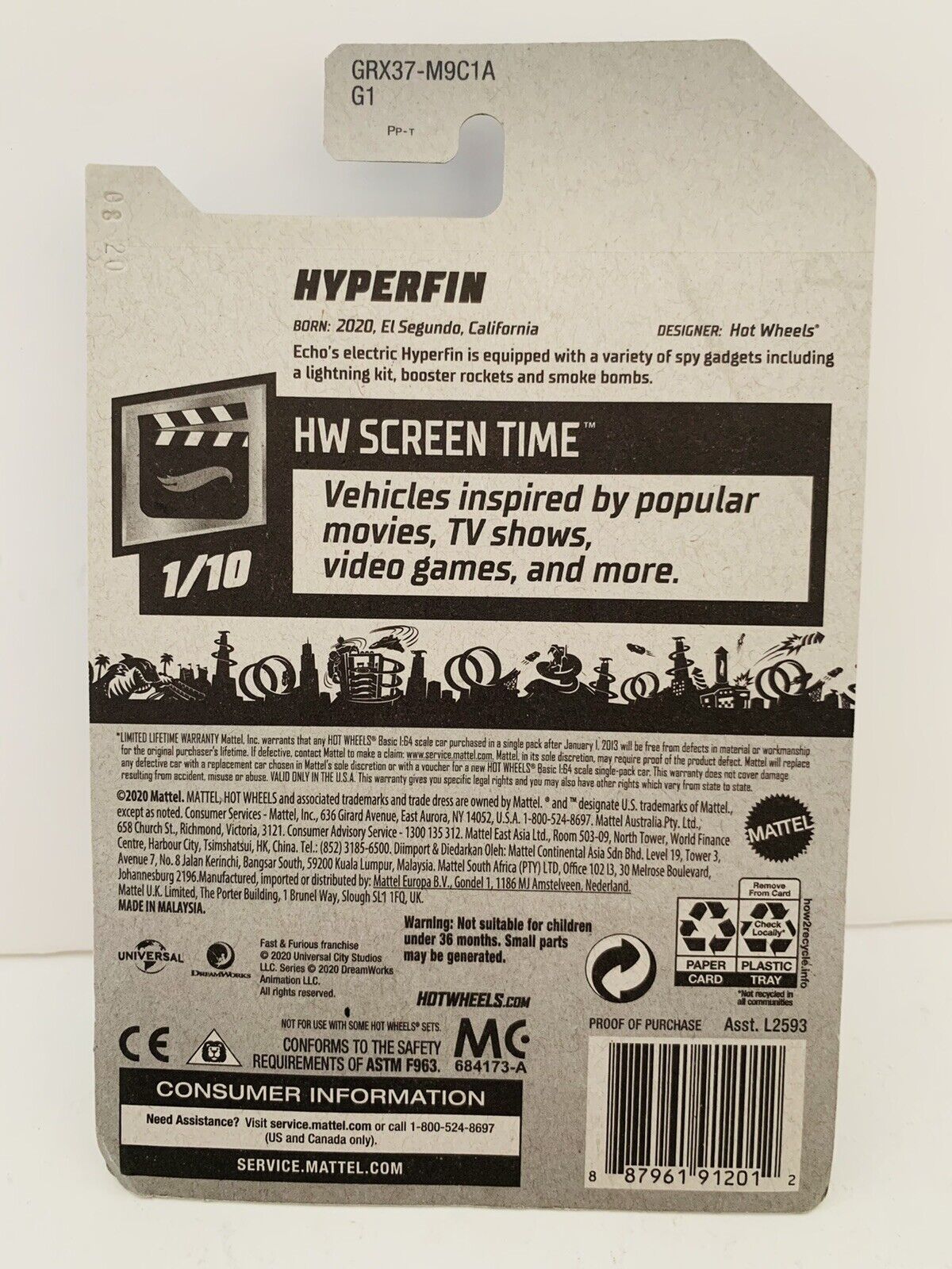 Hot Wheels Fast and Furious: Spy Racers Hyperfin Car Figure *11/250 ...