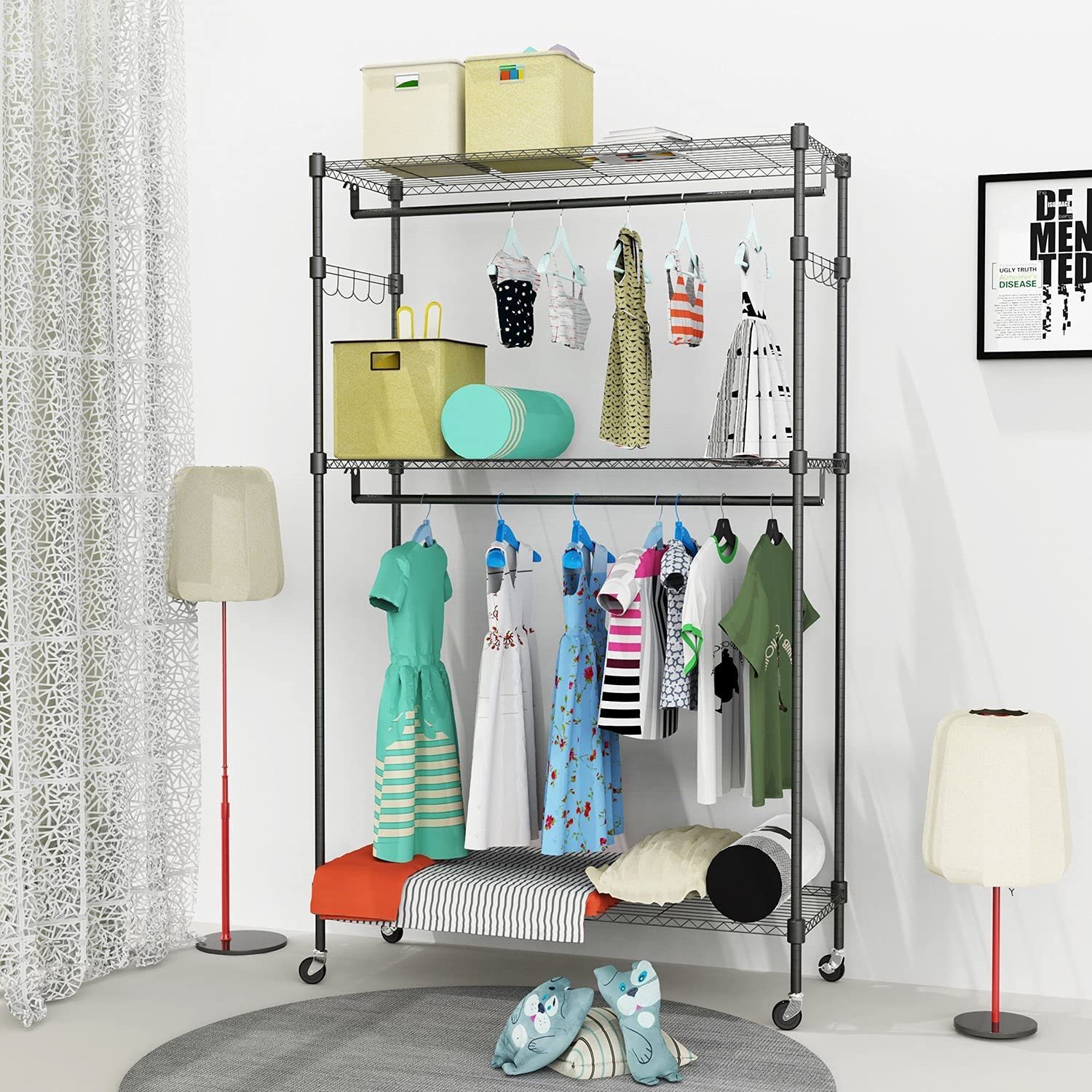 Heavy Duty Garment Rack On Wheels, Portable Clothes Racks For Hanging ...