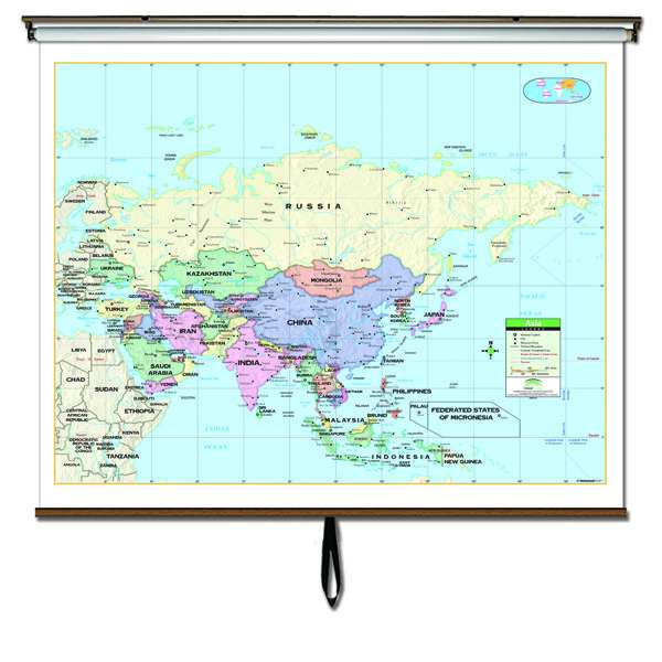 Asia Primary Classroom Wall Map on Roller w/ Backboard - Maps & Atlases