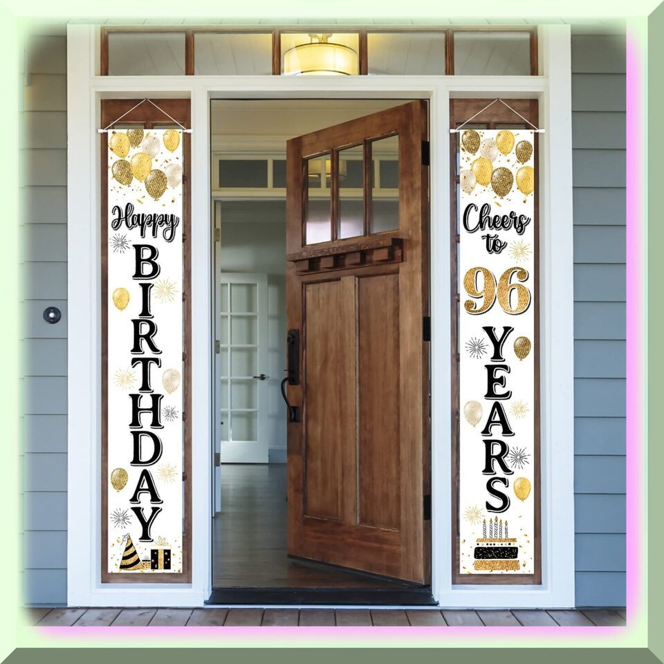 Cheers to 96 Years Old Door Banner - Happy 96th Birthday Front Porch Sign Backdr - Other