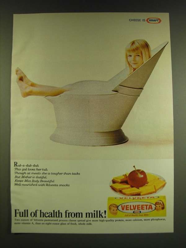 1966 Kraft Velveeta Cheese Ad - Full of health from milk - 1960-69