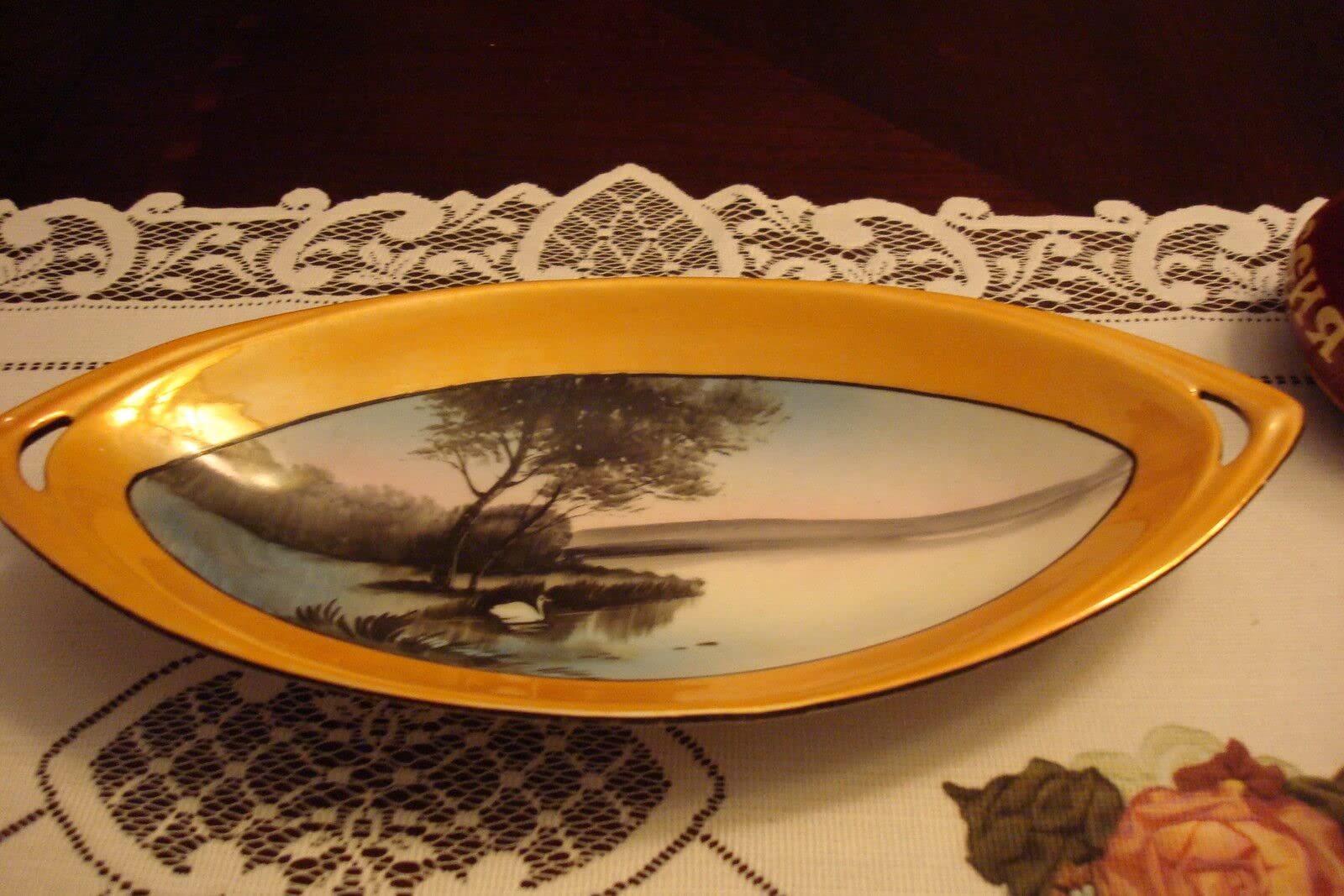 Chikaramachi, MidCentury Japan, relish dish,decorated with lake scene ...