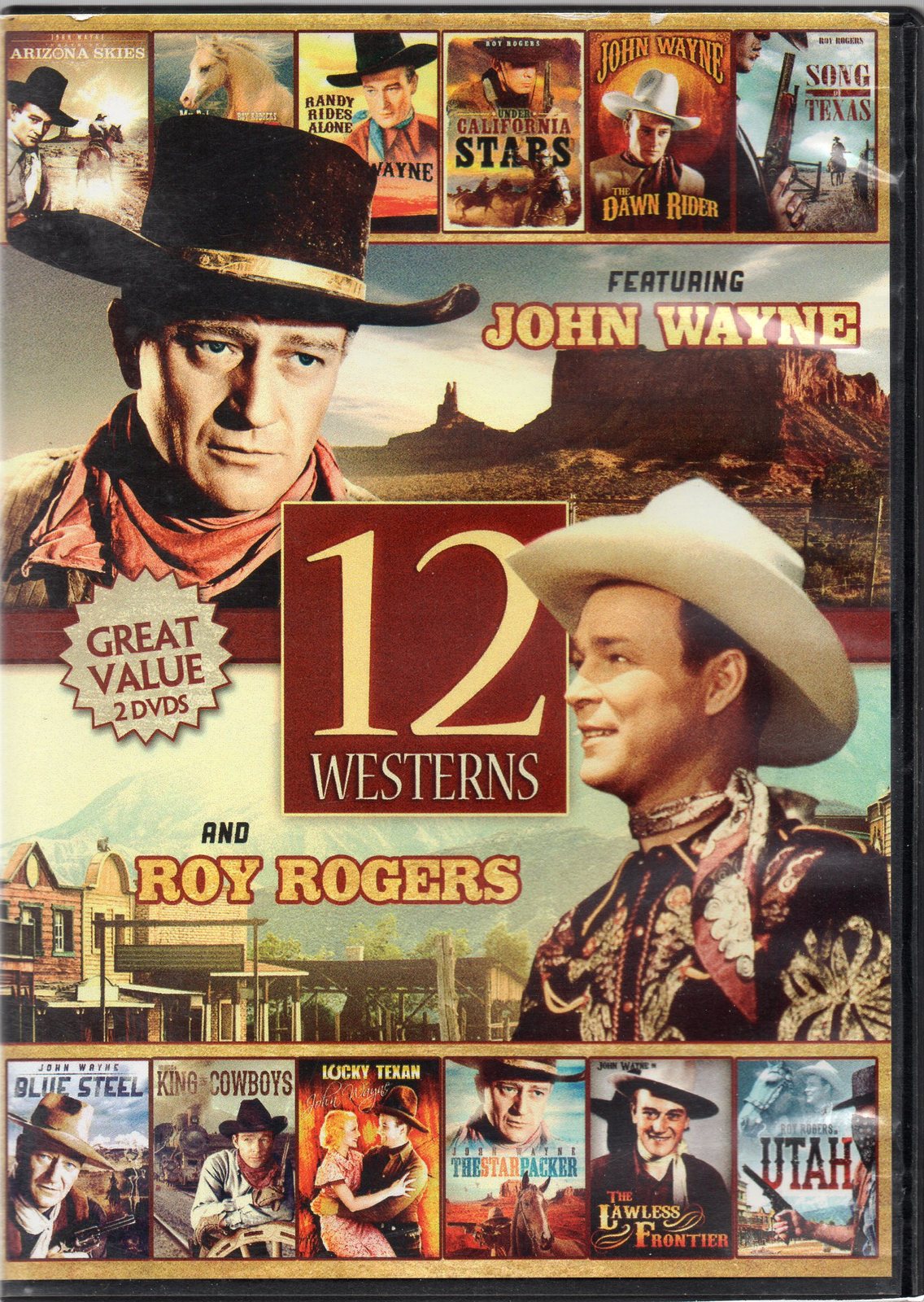 WESTERN's 12 movie pak (dvd) B&W 2-disc over 11 hours John Wayne, Roy ...