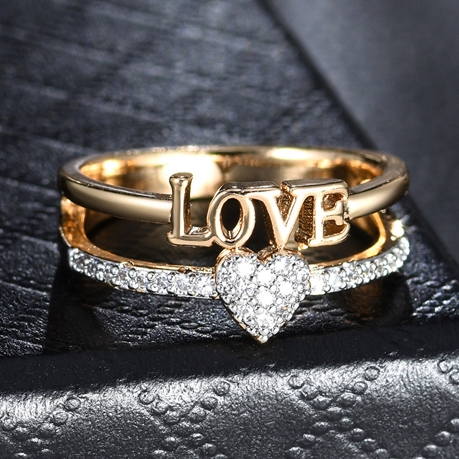 [Jewelry] Woman Love Heart Crystal Rhinestone Gold Filled Ring for ...