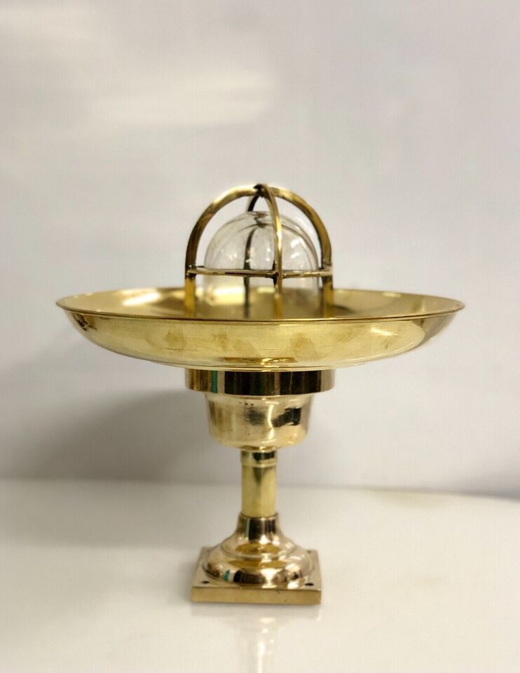 OLD WISKA SHIP BRASS ORIGINAL BULKHEAD MOUNT LIGHT WITH BIG SHADE LOT ...