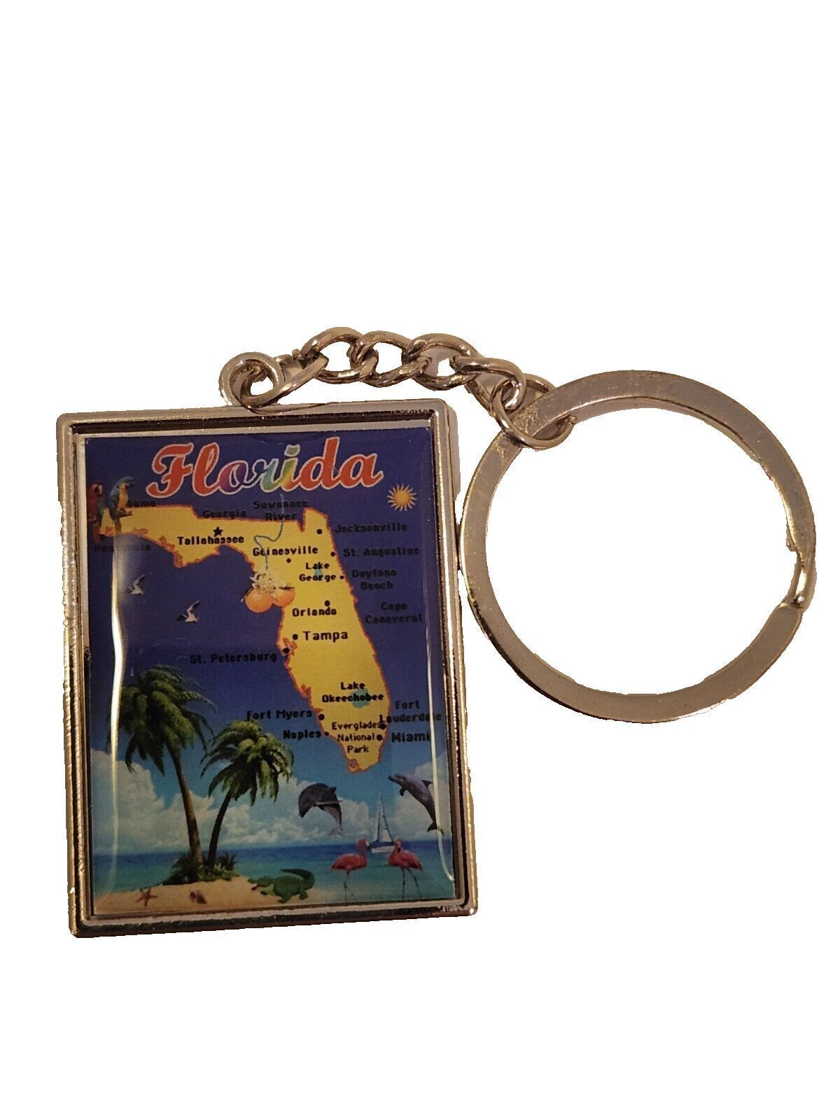 Florida Keychain Metal with State Map with Cities Highlighted Beach ...