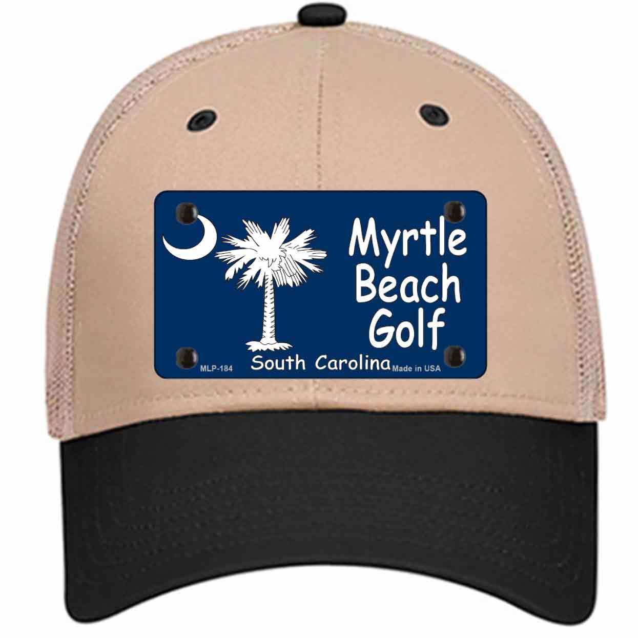 Myrtle Beach Golf Novelty Khaki Mesh License Plate Hat - Hats