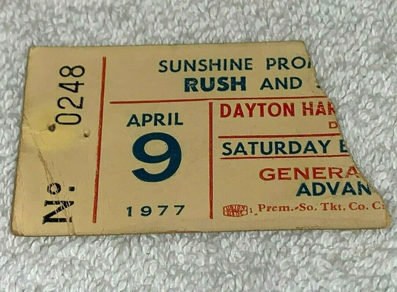 RUSH w RICK DERRINGER 1977 CONCERT TICKET STUB DAYTON OHIO Geddy Lee ...