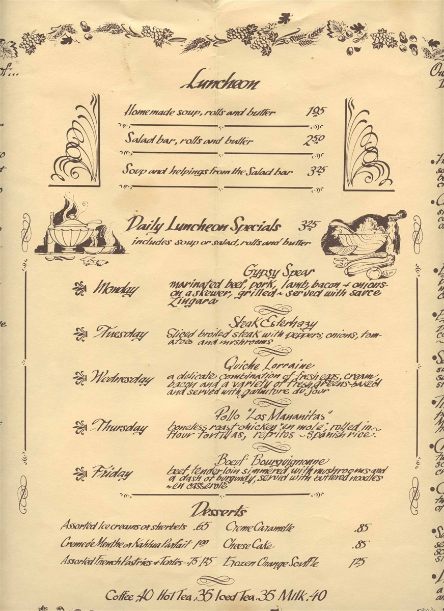 Catacombs Restaurant Bar Luncheon Menu Fort Collins Colorado - Menus