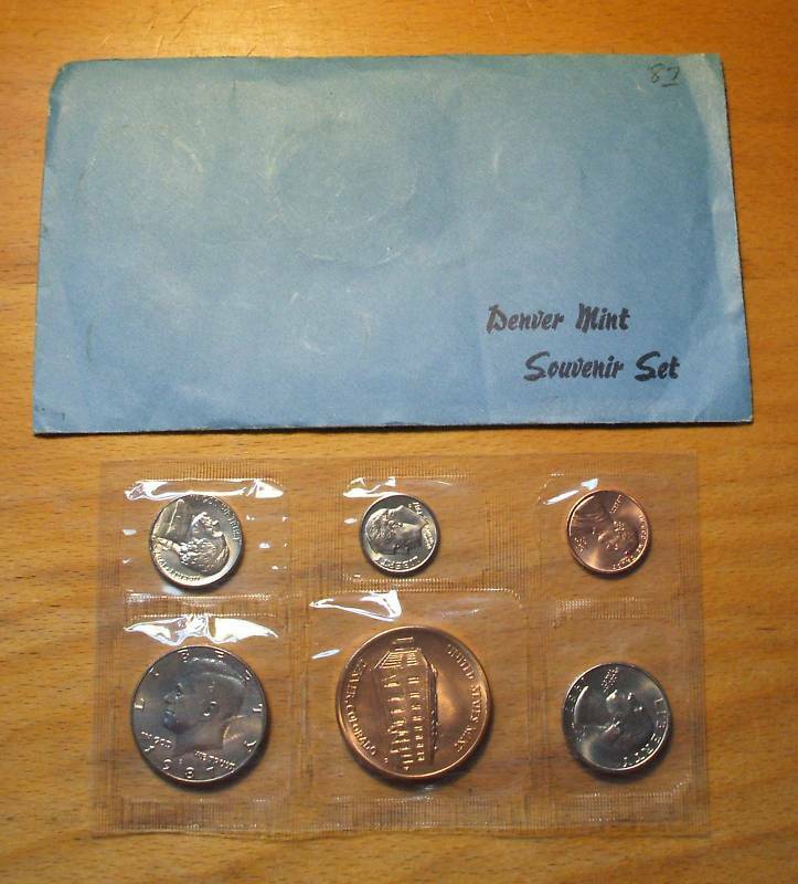 1987 Denver Mint Souvenir Set With Envelope - Uncirculated 5 Coin Set ...