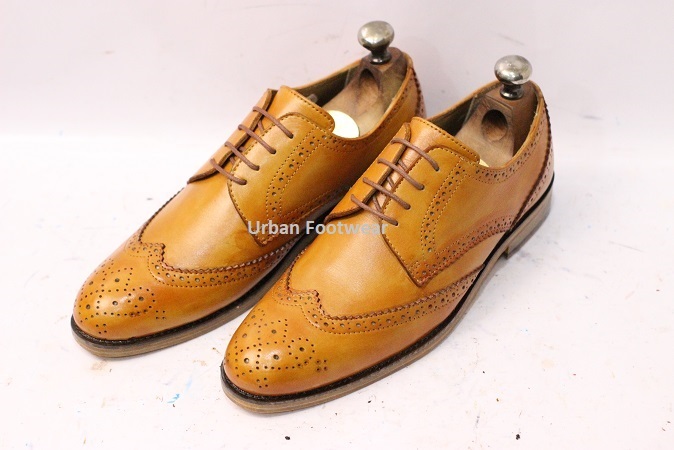 Men's New Handmade Tan Leather Lace Up Stylish Wing Tip Style Dress ...