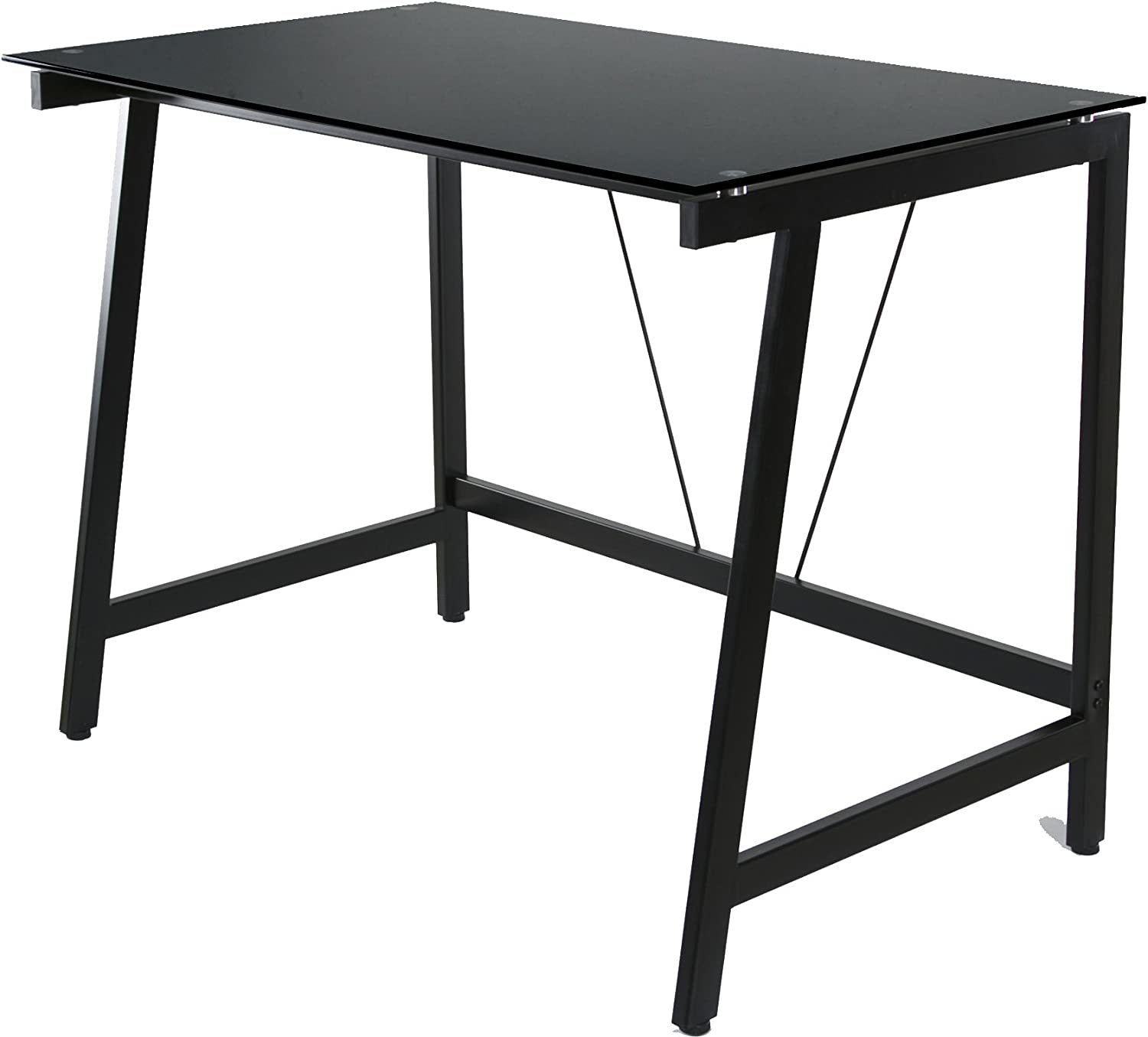 Onespace Contemporary Glass Writing Desk, Steel Frame, Black - Desks ...