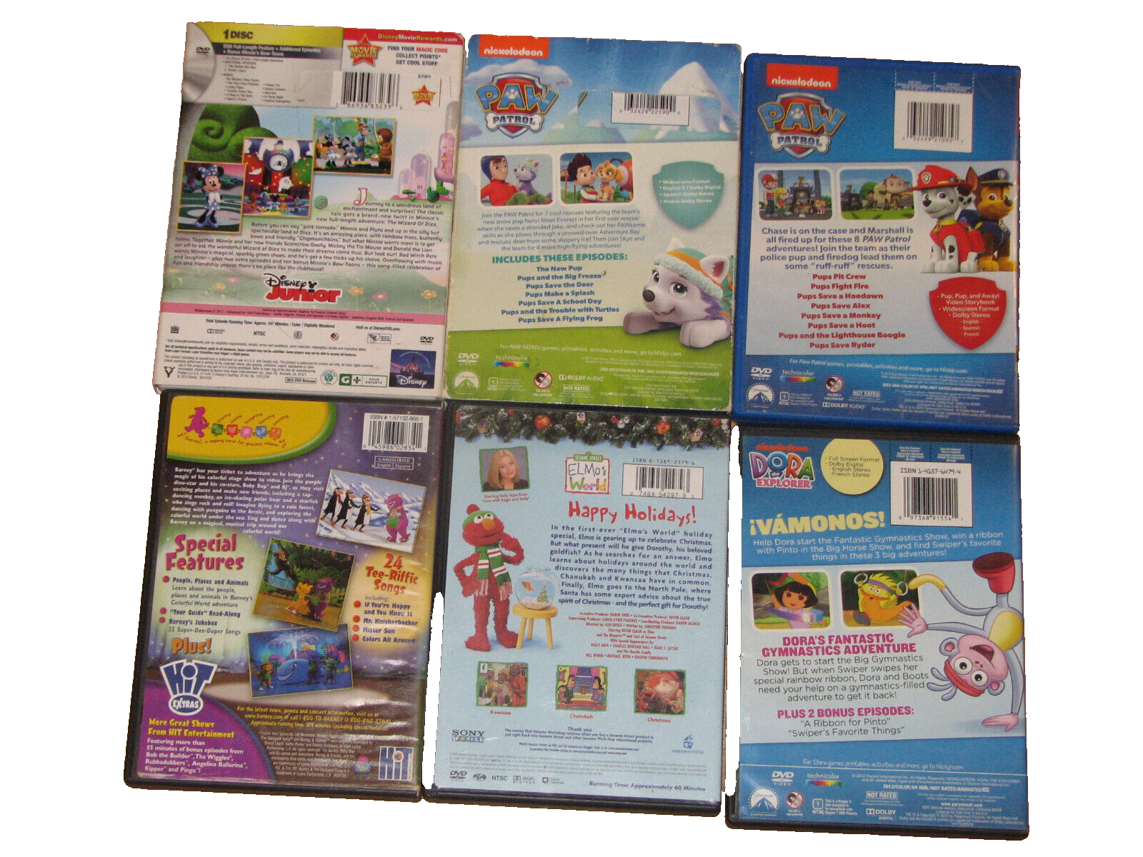 Lot of 6 Childrens DVDs Paw Patrol, Elmo, Dora, Barney, Minnie Mouse ...