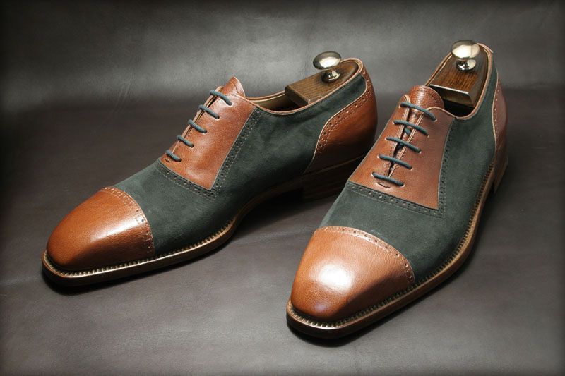 Two Tone Gray Tan Contrast Oxford Rounded Cap Toe Genuine Leather ...