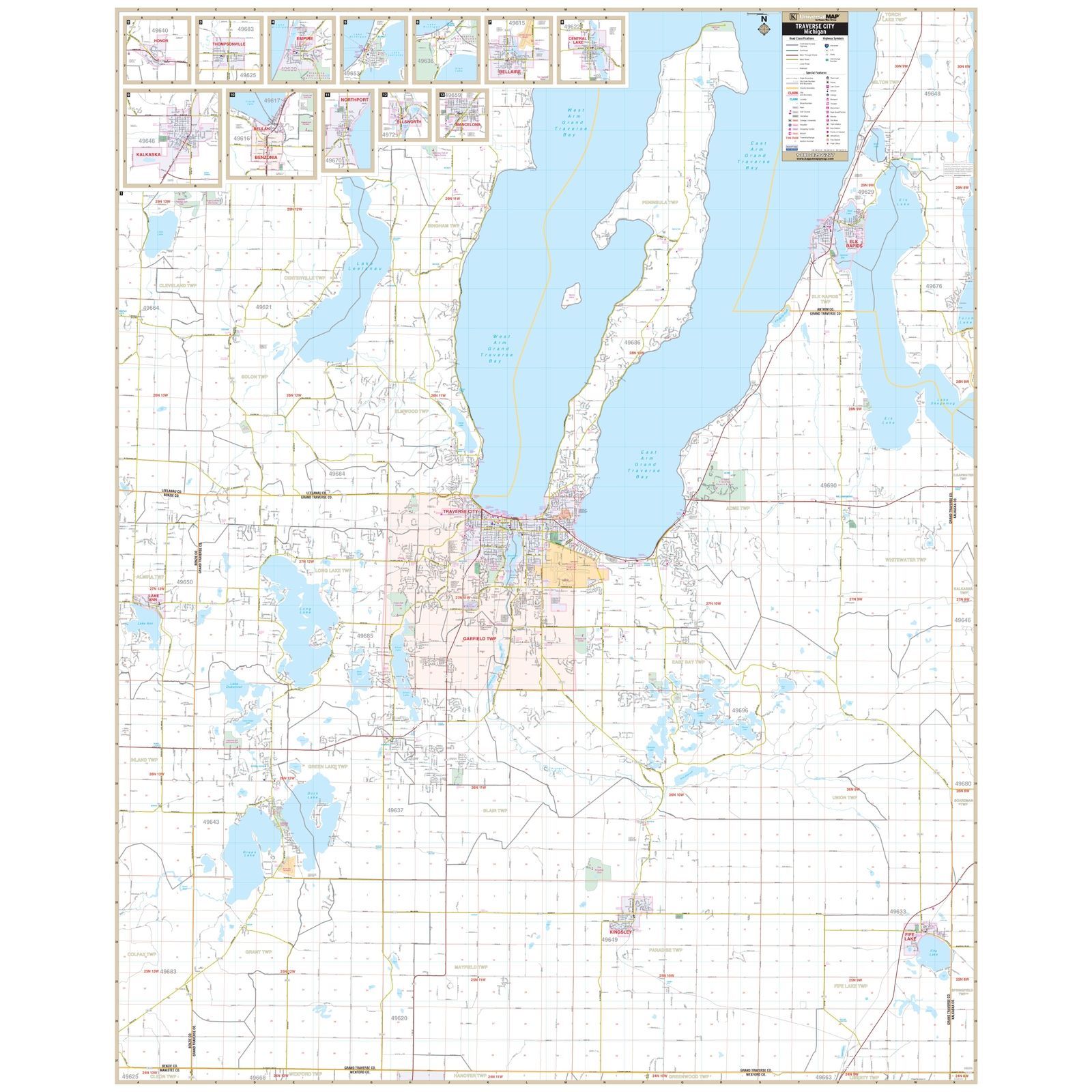 Traverse City, Grand Traverse Co., MI Wall Map - Maps & Atlases