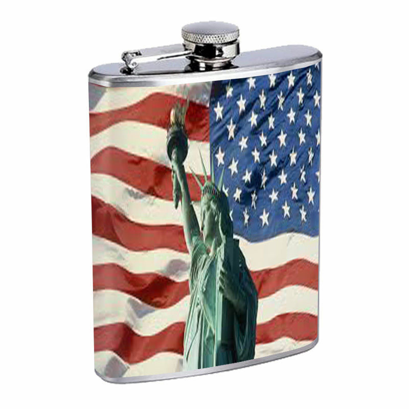 American Flag D20 Flask 8oz Stainless Steel Hip Drinking Whiskey - Bottles