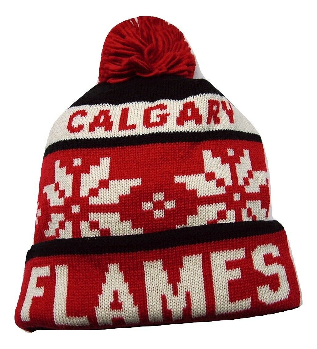 Calgary Flames Reebok Face Off NHL Hockey Team Pom Pom Knit Winter Hat ...