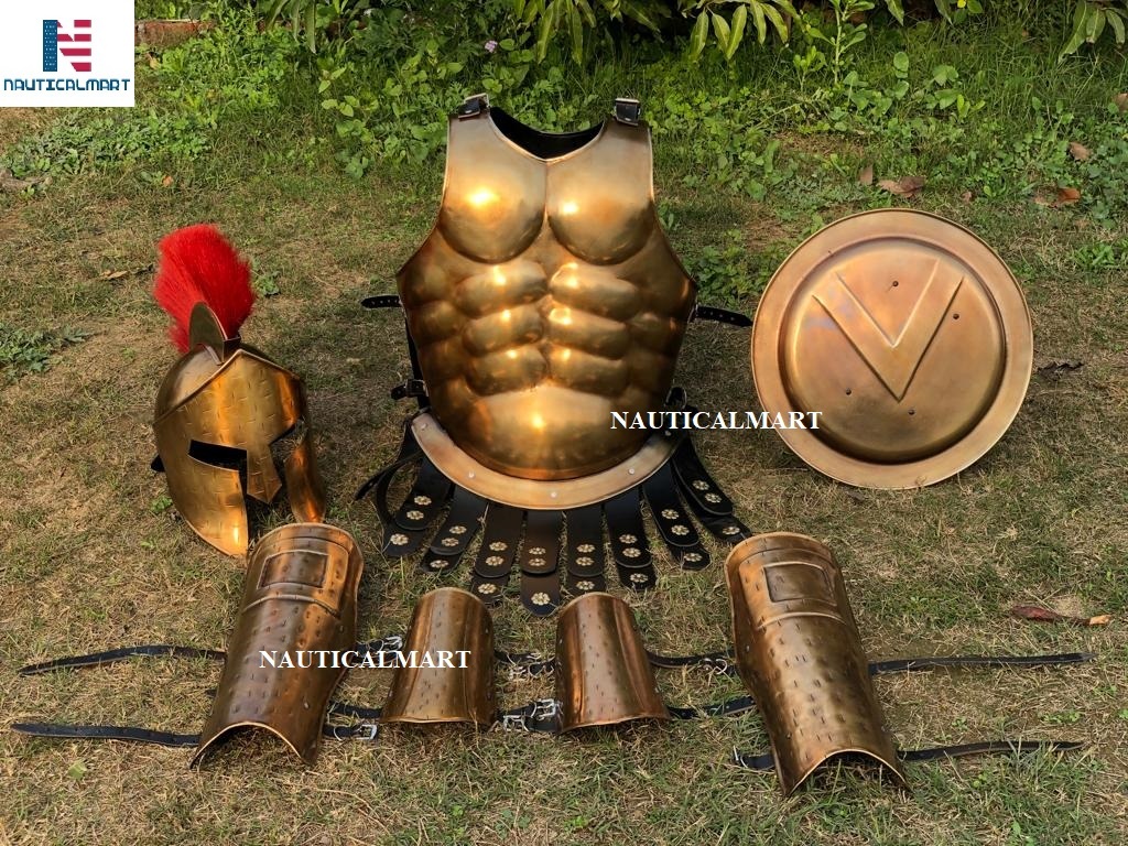 NauticalMart Muscle Armor Breastplate with Greek Spartan Helmet and Leg ...