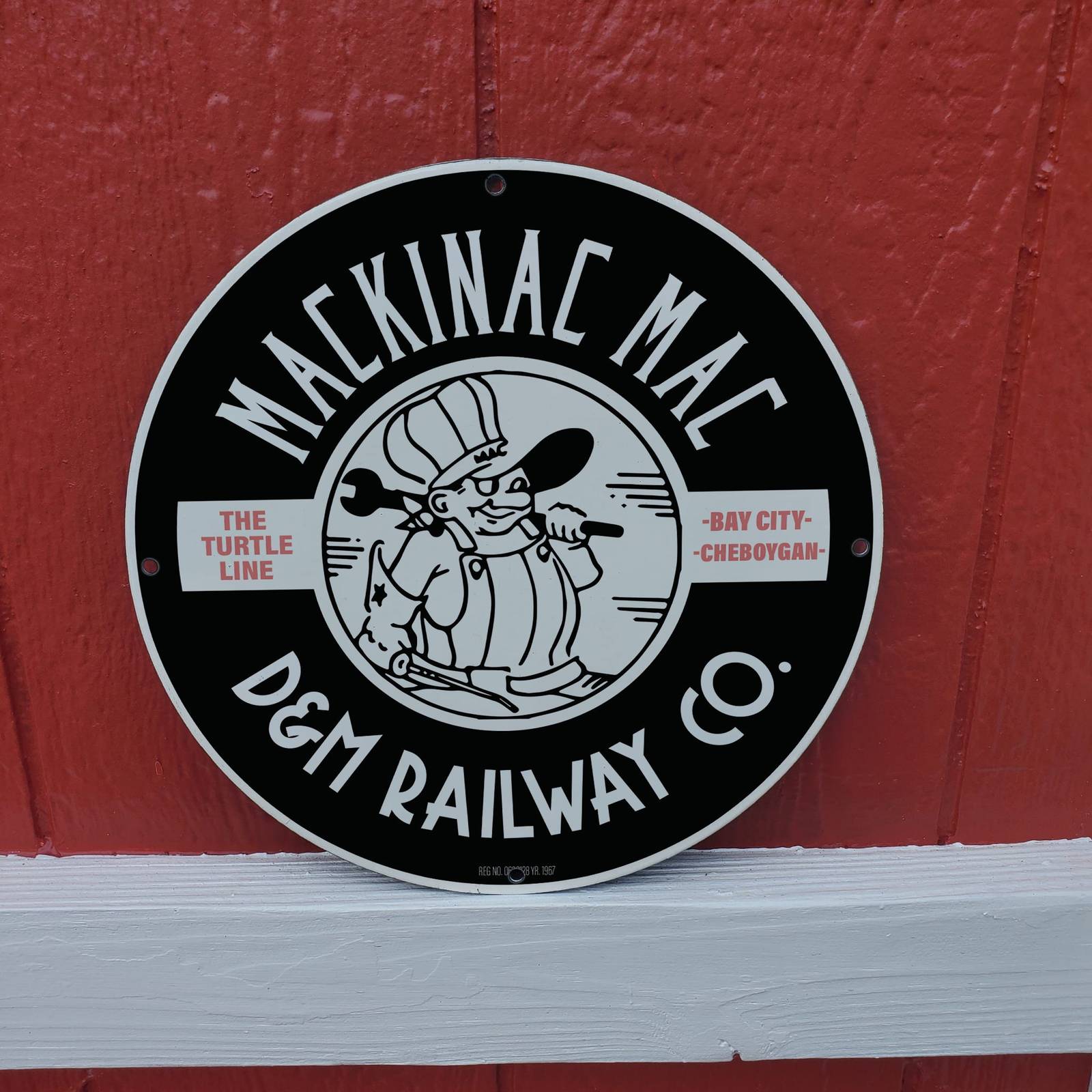 Vintage 1967 Mackinac Mac Turtle Line D&M Railway Co. Porcelain Gas And ...