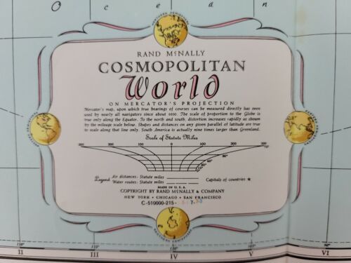 1980's Rand Mcnally Cosmopolitan World Mercators Projection Map Poster ...