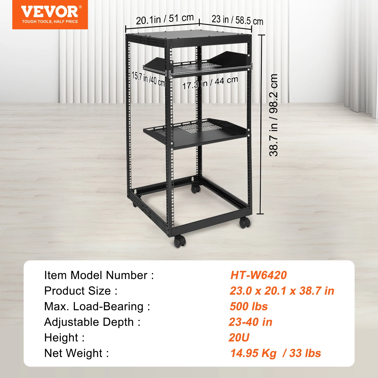 VEVOR Open Fe Server Rack 12U/15U/ 20U Floor Standing or Wall Mounted ...