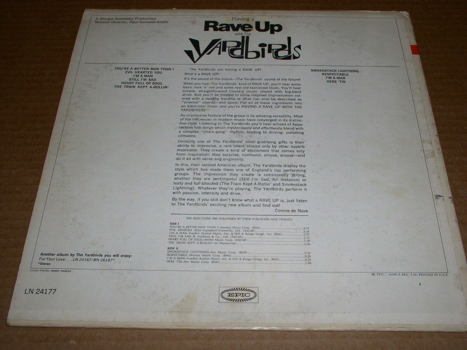 The Yardbirds Having A Rave Up Record Album Vinyl Vintage Epic Label ...