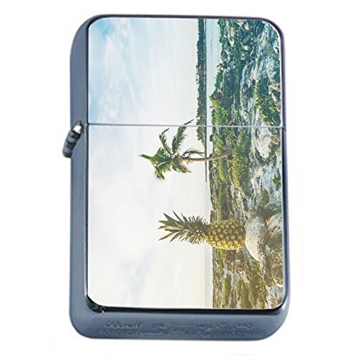 Beach Pineapple Flip Top Oil Lighter Em4 Smoking Cigarette Silver Case ...