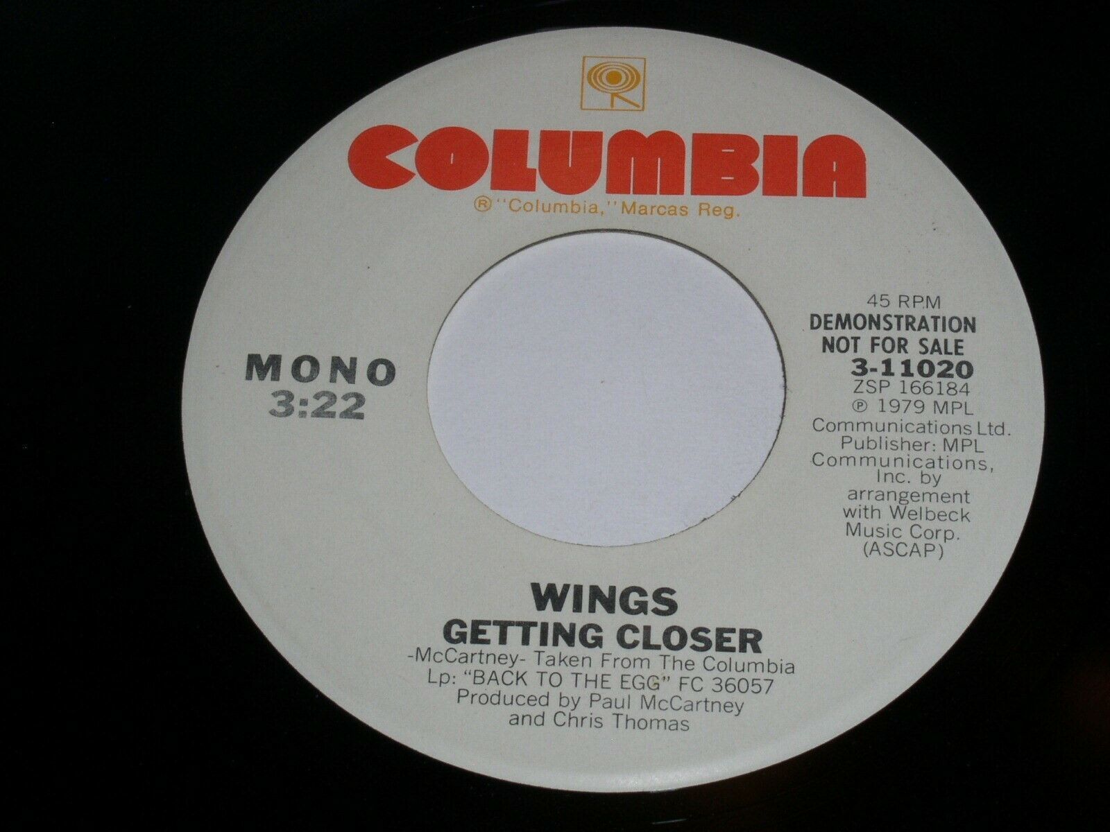 Wings Getting Closer 45 Rpm Record Vinyl Columbia Label Promo - Vinyl ...