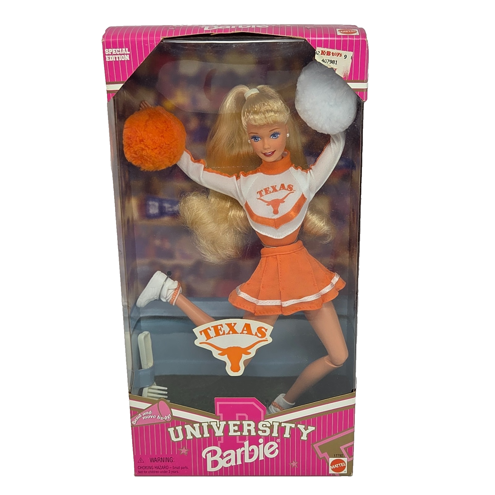 VINTAGE 1996 UNIVERSITY BARBIE TEXAS CHEERLEADER DOLL MATTEL NEW IN BOX ...