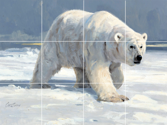 White polar bear wildlife snowy landscape accent ceramic tile mural ...