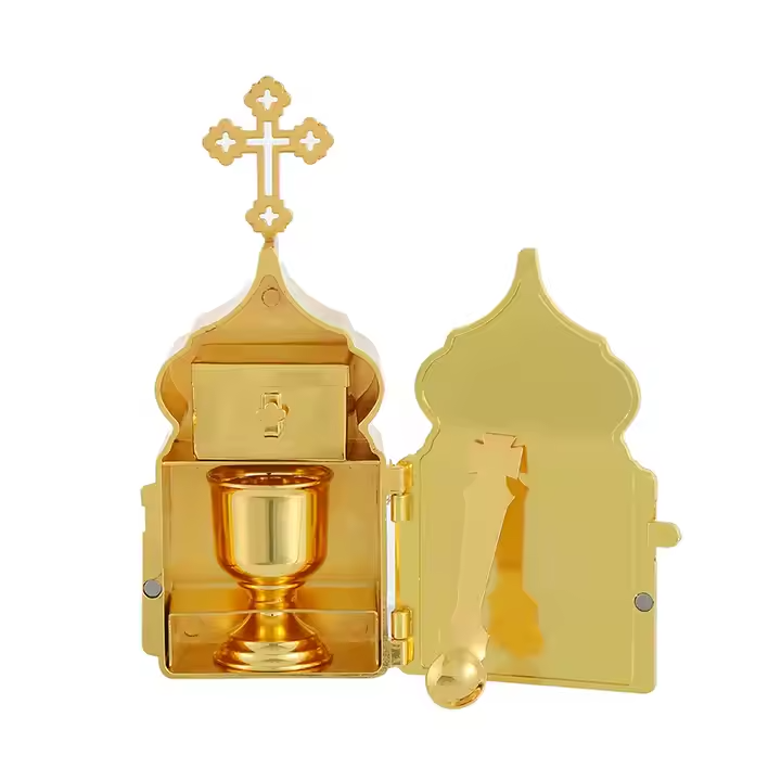 5 1/2" Portable Russian Orthodox Blue Enamel Deco Holy Communion ...