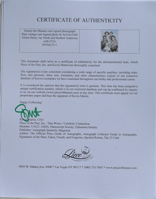 DENNIS THE MENACE Cast Signed Photo x4 - JAY NORTH, HERBERT ANDERSON ...