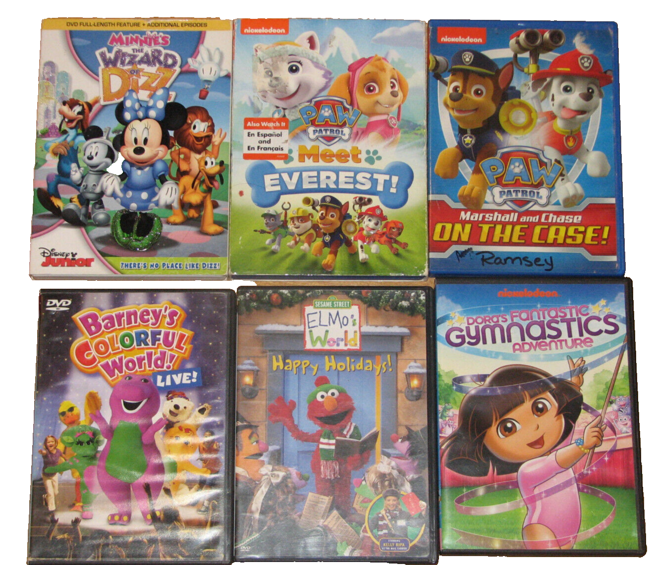 Lot of 6 Childrens DVDs Paw Patrol, Elmo, Dora, Barney, Minnie Mouse ...