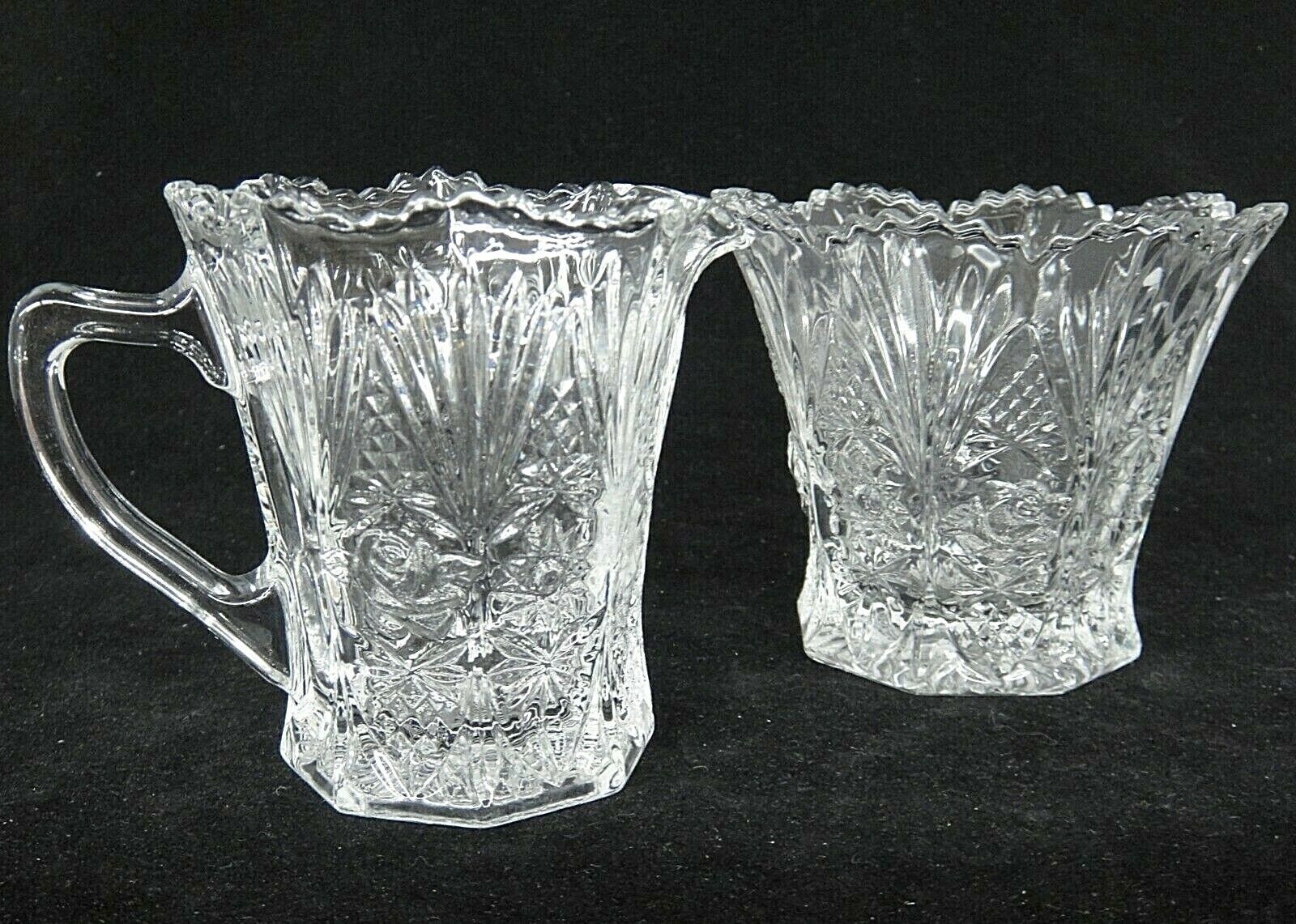 Crystal Creamer and Open Sugar Sawtooth Edge Lines Rose Flower Star ...