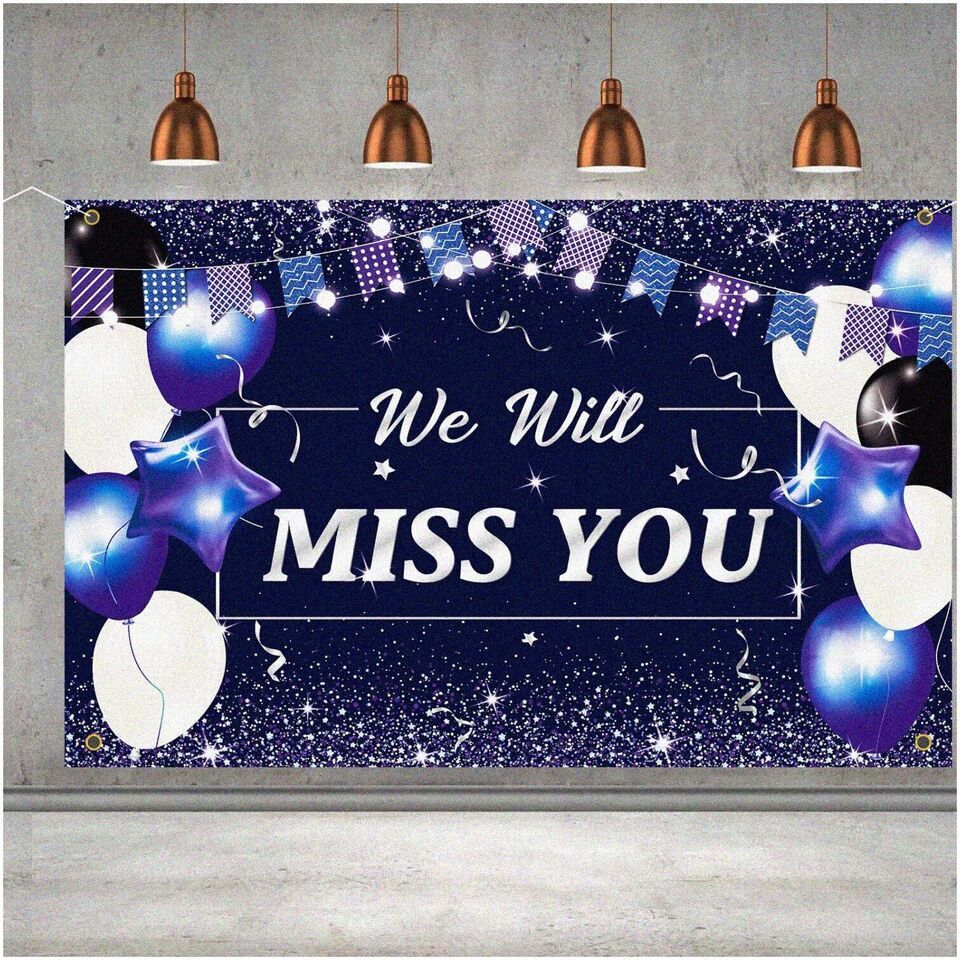 Goodbye Wishes Farewell Banner - Vibrant Blue & Purple Backdrop Sign ...