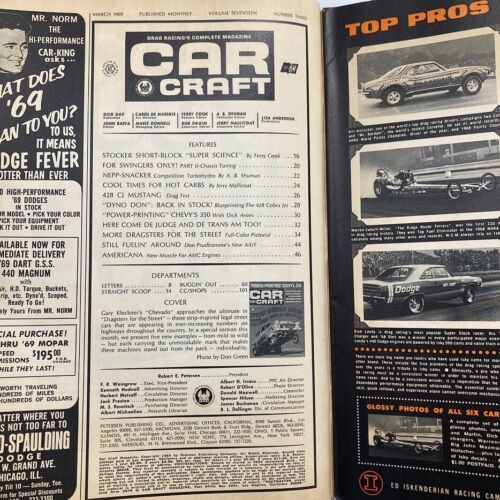 VTG Car Craft Magazine March 1969 Vol 17 #3 Stocker Short-Block Super ...