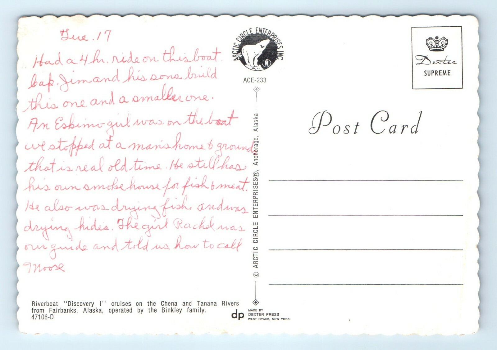 Discovery 1 Riverboat Cruise Chena Tanana River Fairbanks AK Postcard ...