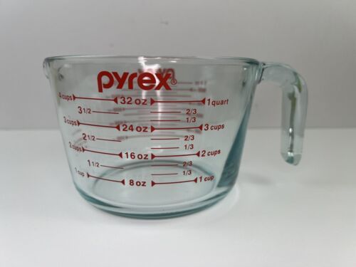 Vintage Glass PYREX Measuring Cup 4-Cup 1 Quart 32oz 1 Liter Red ...