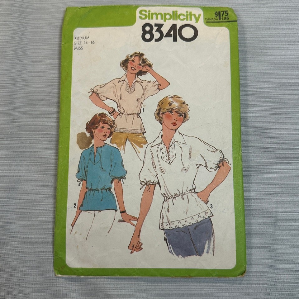 ©1977 Simplicity Vintage Sewing Pattern 8340 - Misses Pullover Blouse ...