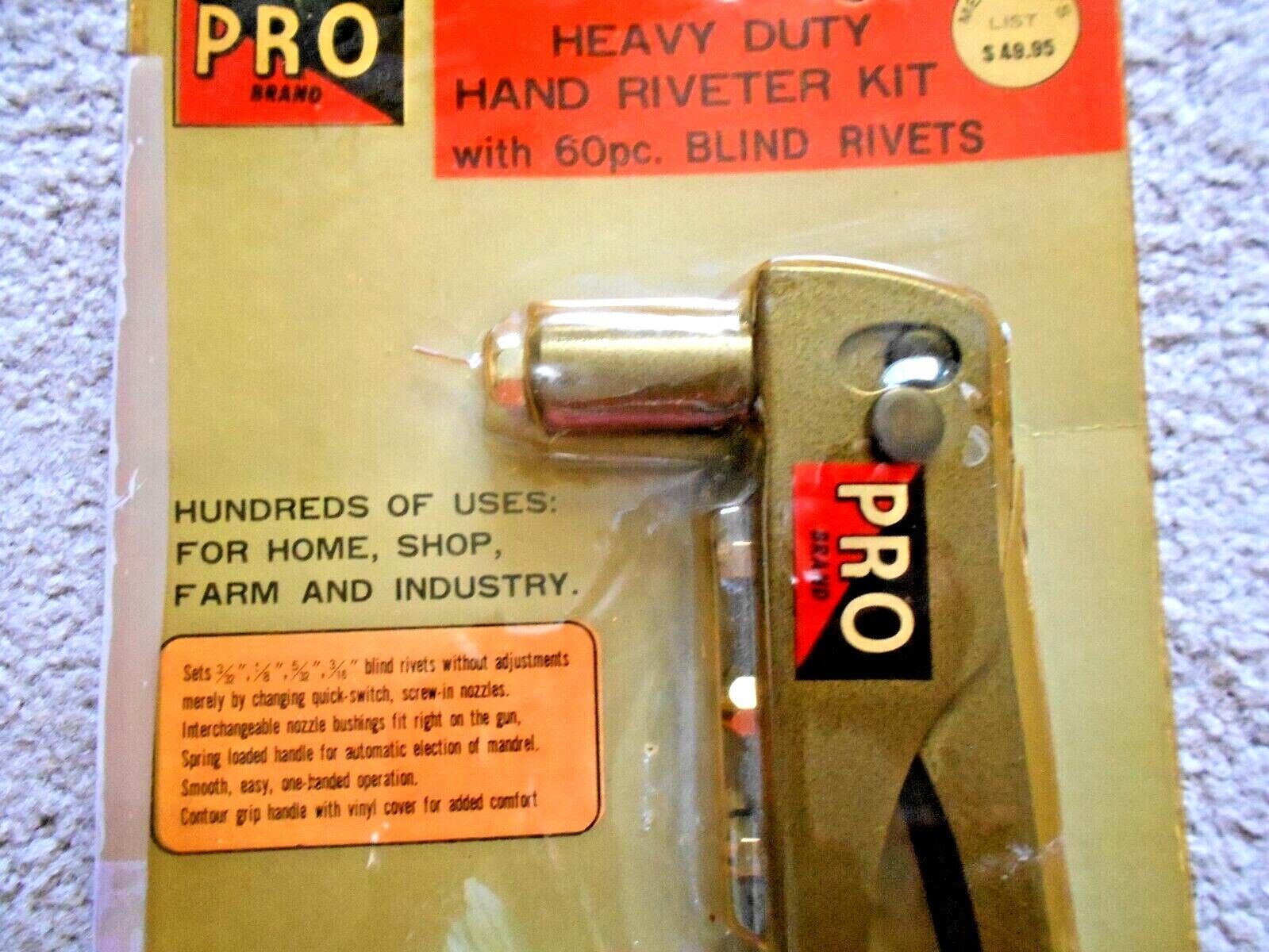 Pro Brand Heavy Duty Hand Riveter Kit with 60 pc. Blind Rivets No. PRO ...