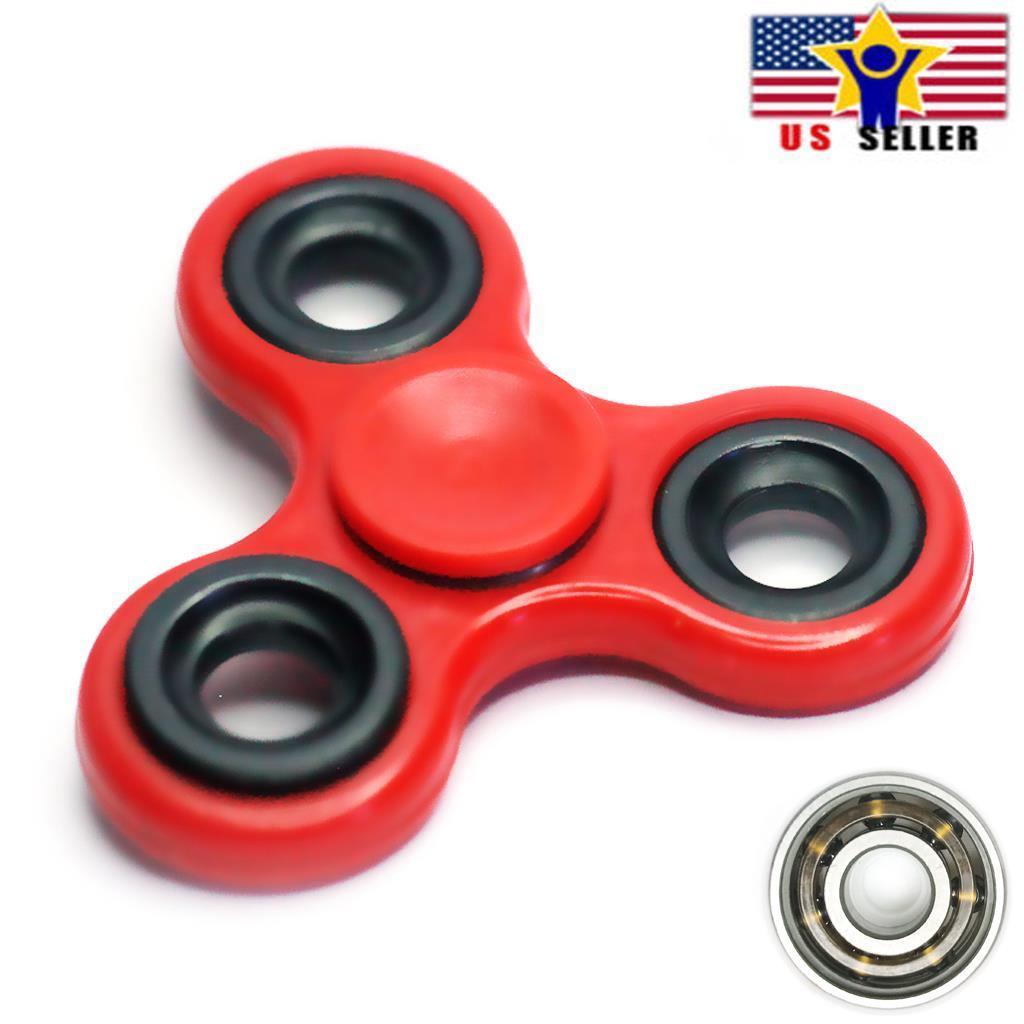 Tri Three Arm Basic Red Fidget Spinner Stainless Steel Metal Ring ...