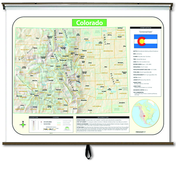 Colorado Large Scale Shaded Relief Wall Map on Roller with Backboard ...