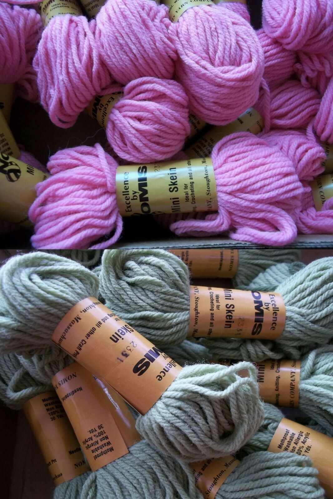 Excellence by Nomis Yarn 36 TOTAL Mini Skeins 12 Green + 24 Pink 30 Yd ...