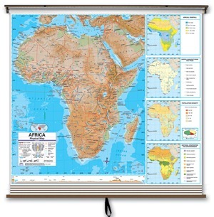 Advanced Physical Continent Wall Map Set on Roller w/ Backboard; 5-Map ...
